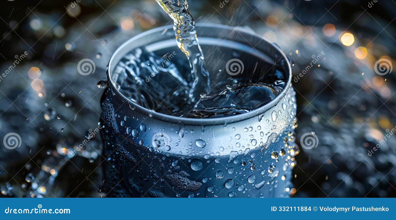 A Can of Water Being Poured into a Can of Soda Stock Photo - Image of ...
