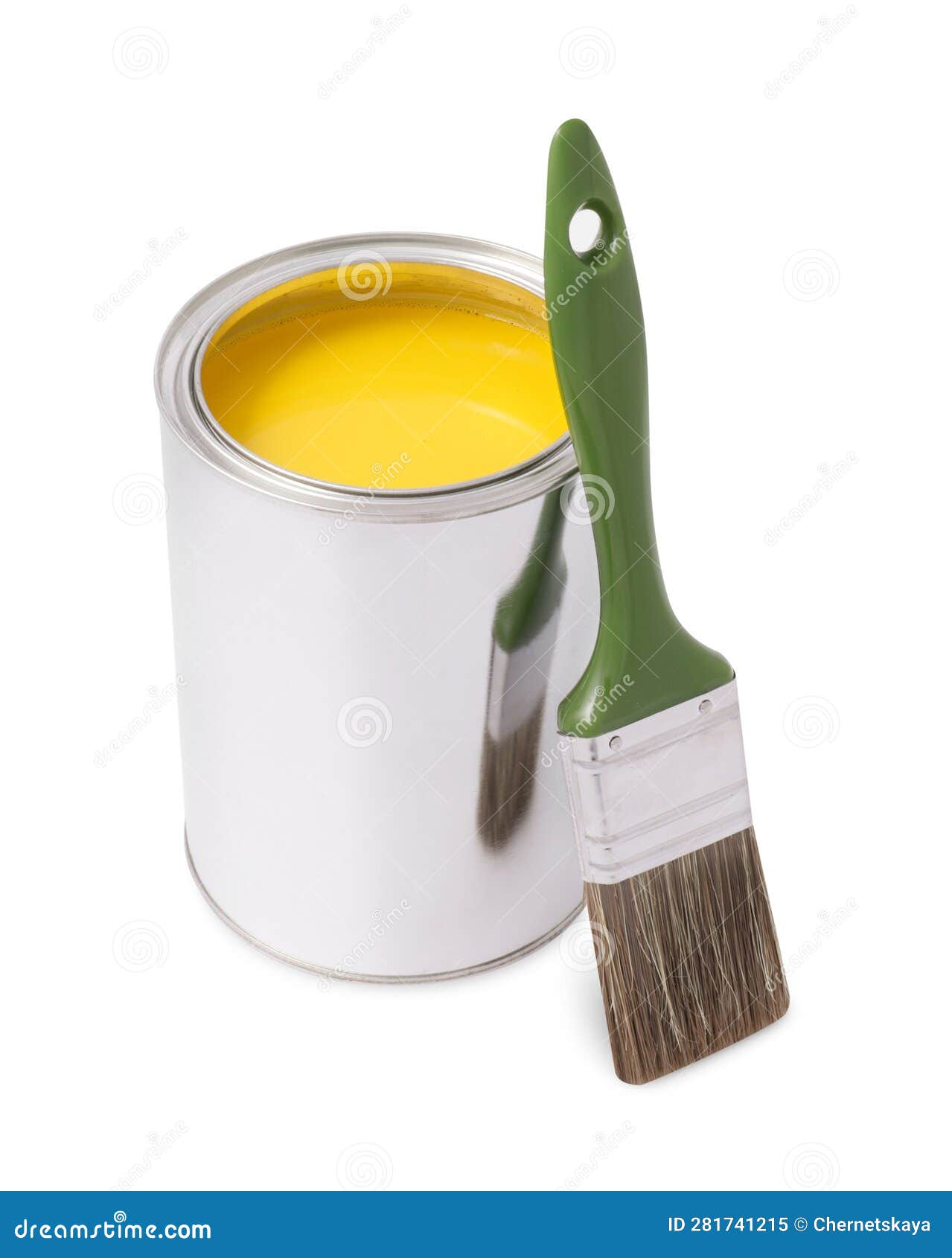 Can with Yellow Paint and Brush on White Background Stock Image - Image ...