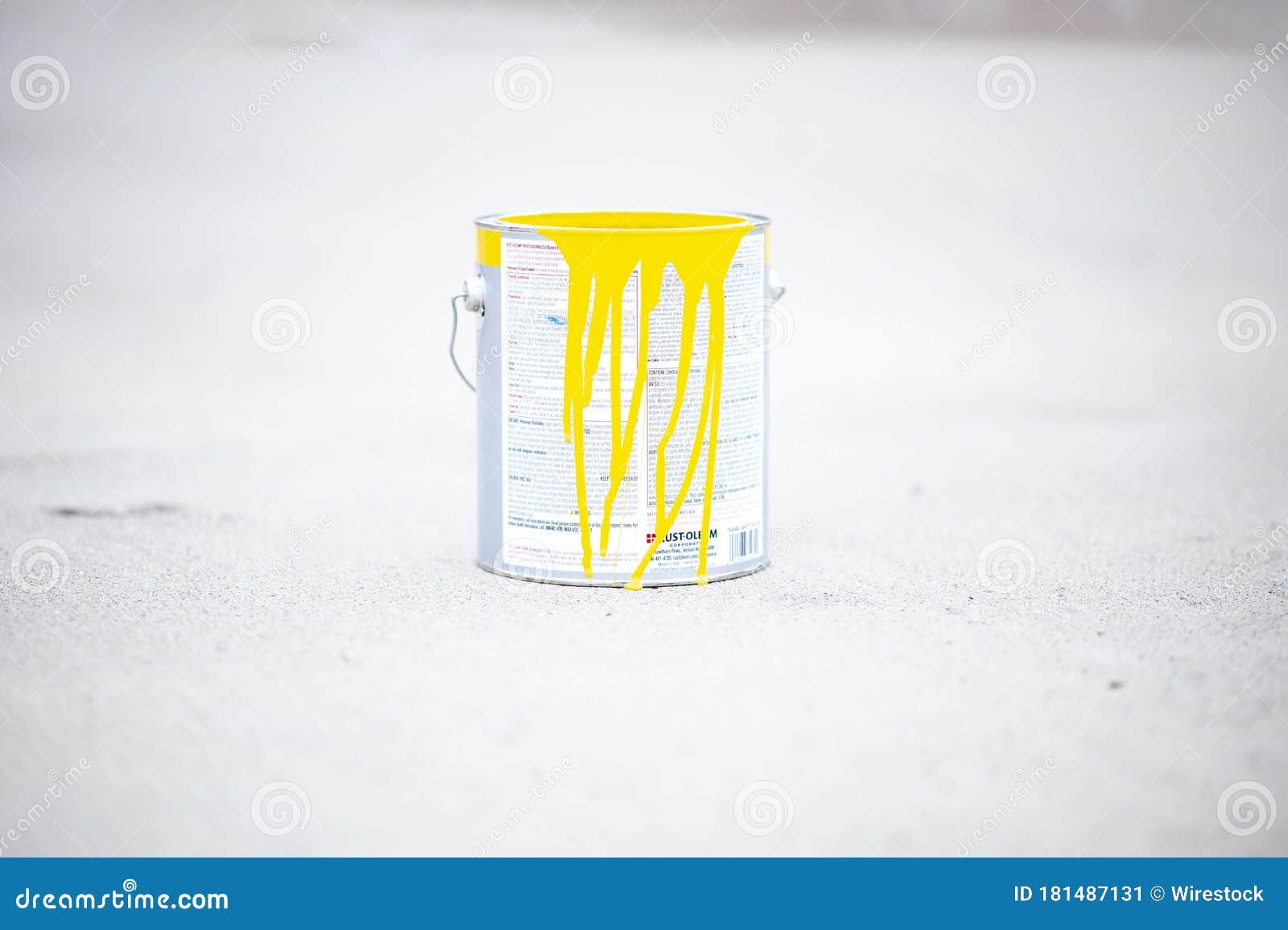 Can of Yellow Paint of a Concrete Ground Stock Image - Image of close ...