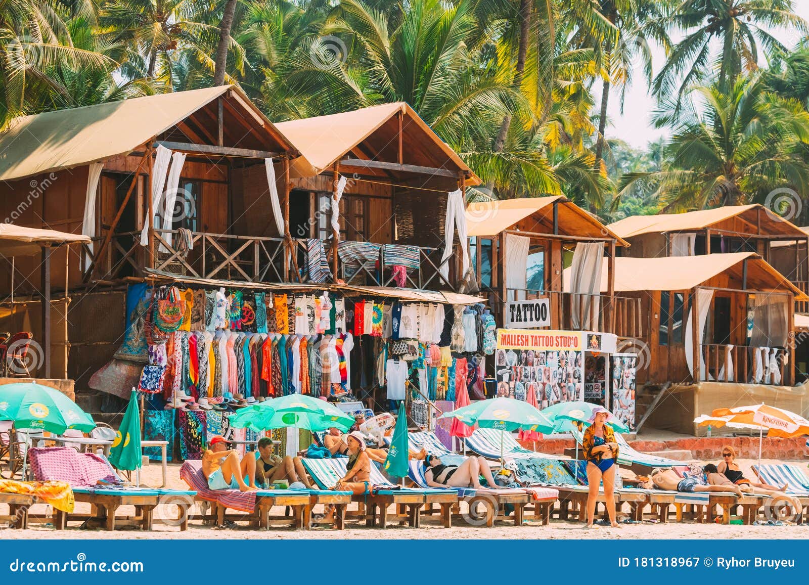 Canacona, Goa, India. People Resting at Famous Palolem Beach on ... Canacona, Goa, India. People Resting at Famous Palolem Beach on ...