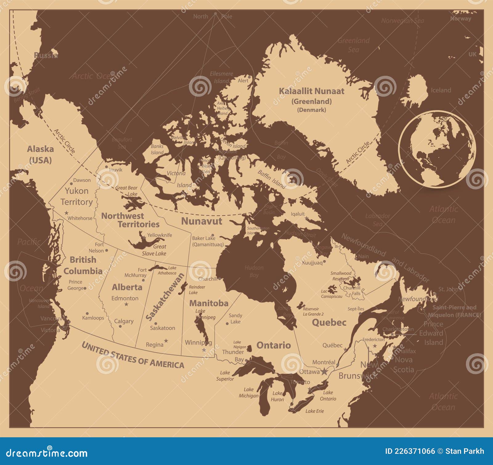 Canada Antique Map. Old Stylized Map Stock Vector - Illustration of ...