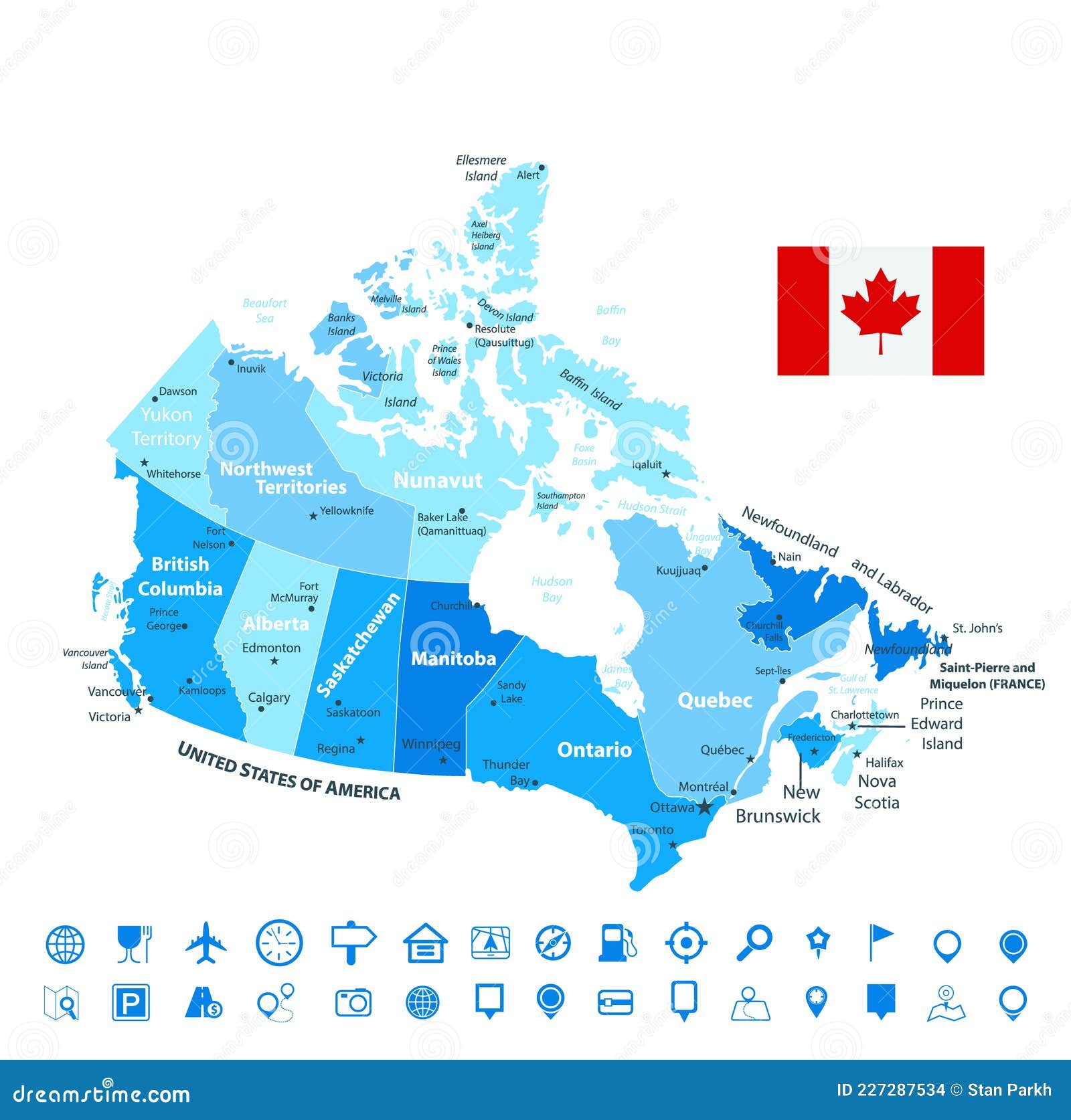 Canada Blue Map and Navigation Icons Stock Vector - Illustration of ...
