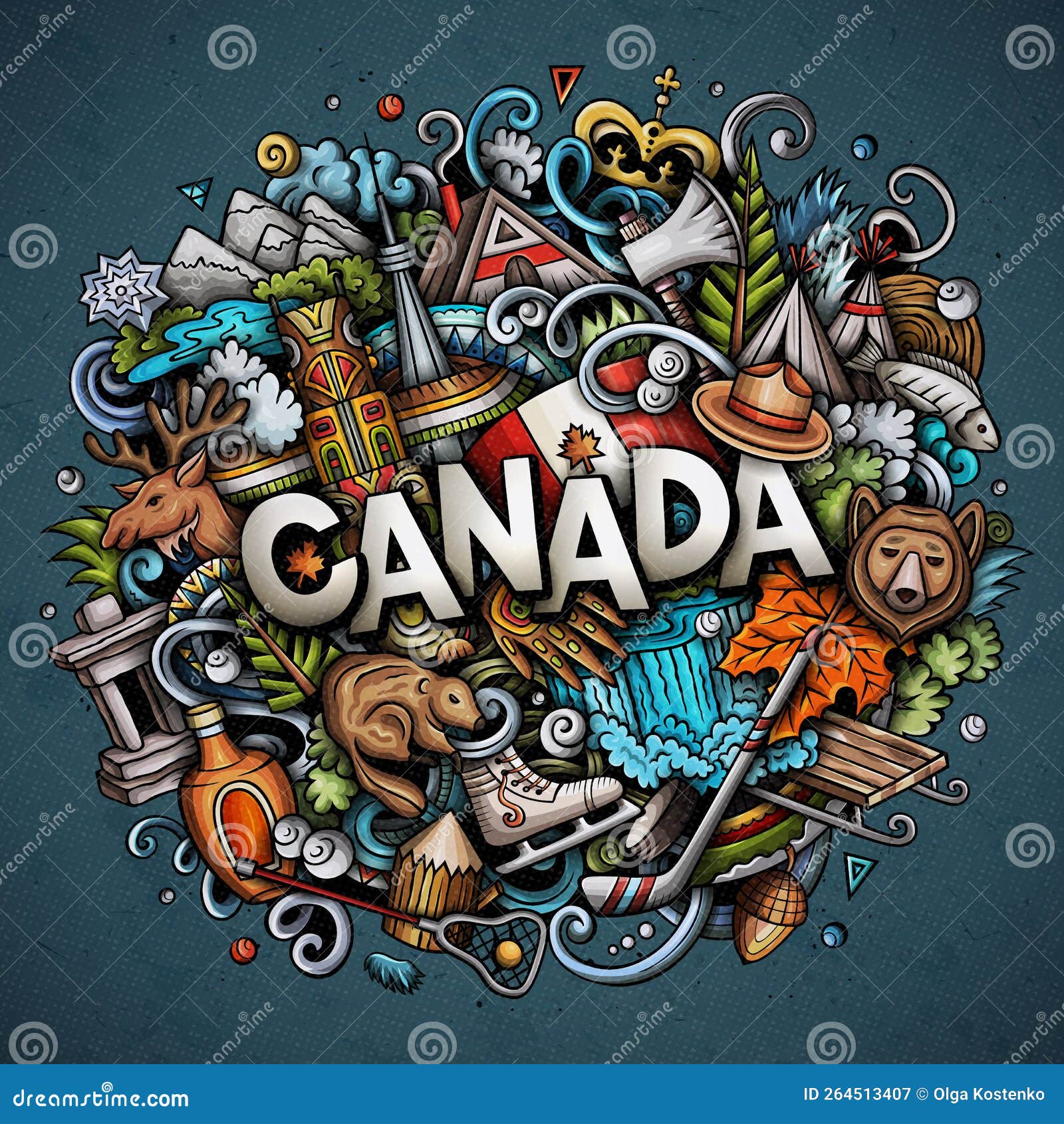 Canada Cartoon Doodle Illustration. Funny Canadian Design Stock Vector ...