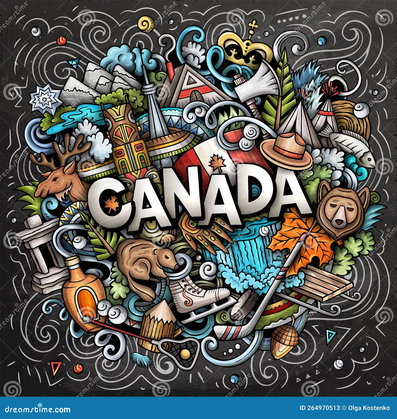 Canada Cartoon Doodle Illustration. Funny Canadian Design Stock ...