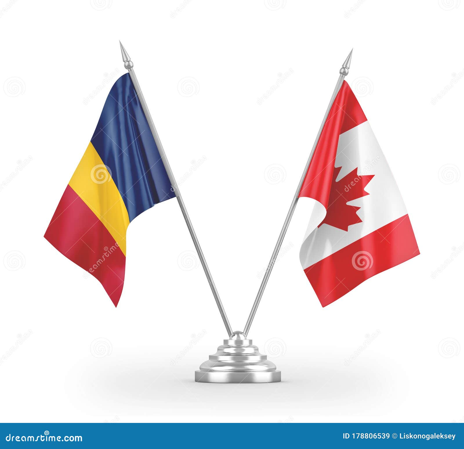 Canada and Chad Table Flags Isolated on White 3D Rendering Stock ...