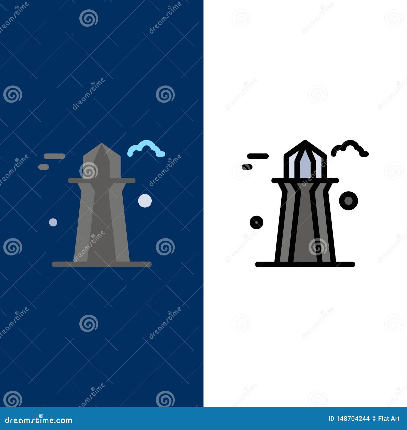 Canada, Co Tower, Canada Tower, Building Icons. Flat and Line Filled ...