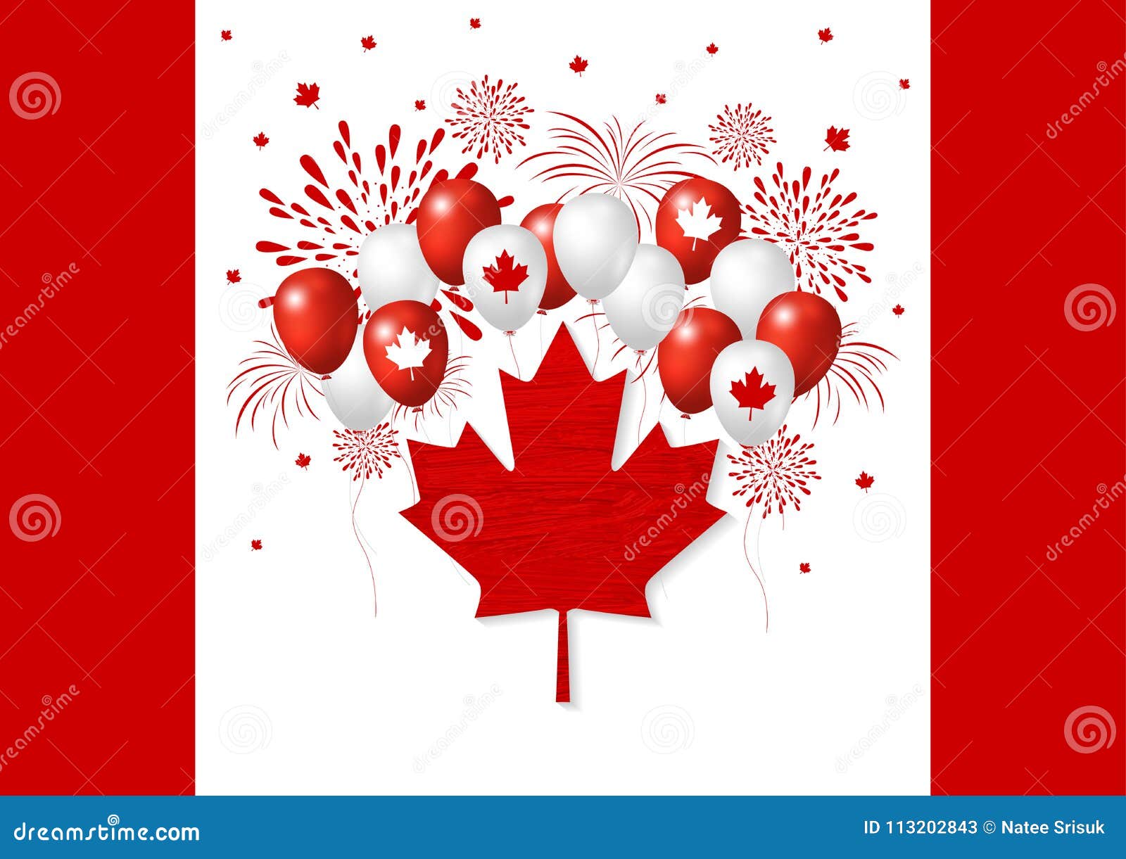 Canada Day Design of Flag and Balloon with Firework Vector Stock Vector ...