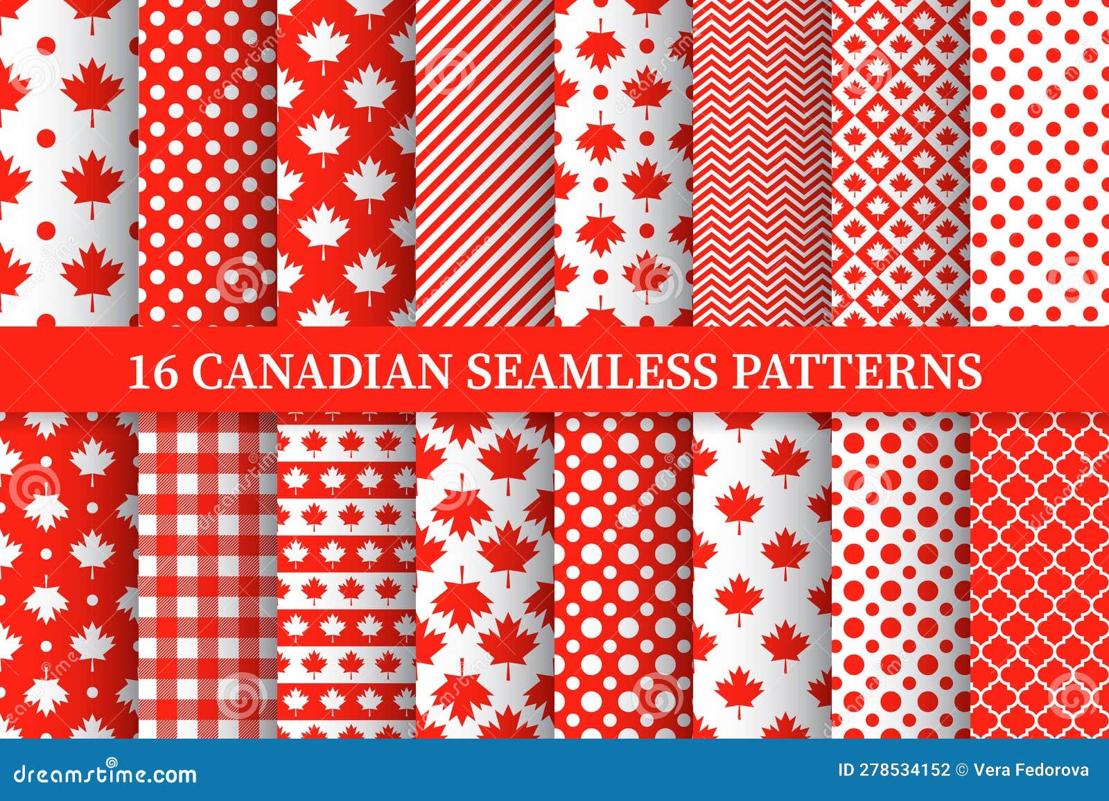 Canada Day Seamless Patterns Set of 16. Canadian Red Maple Leaves ...