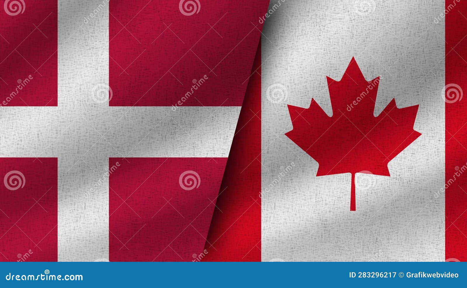 Canada and Denmark Realistic Two Flags Together Stock Illustration ...