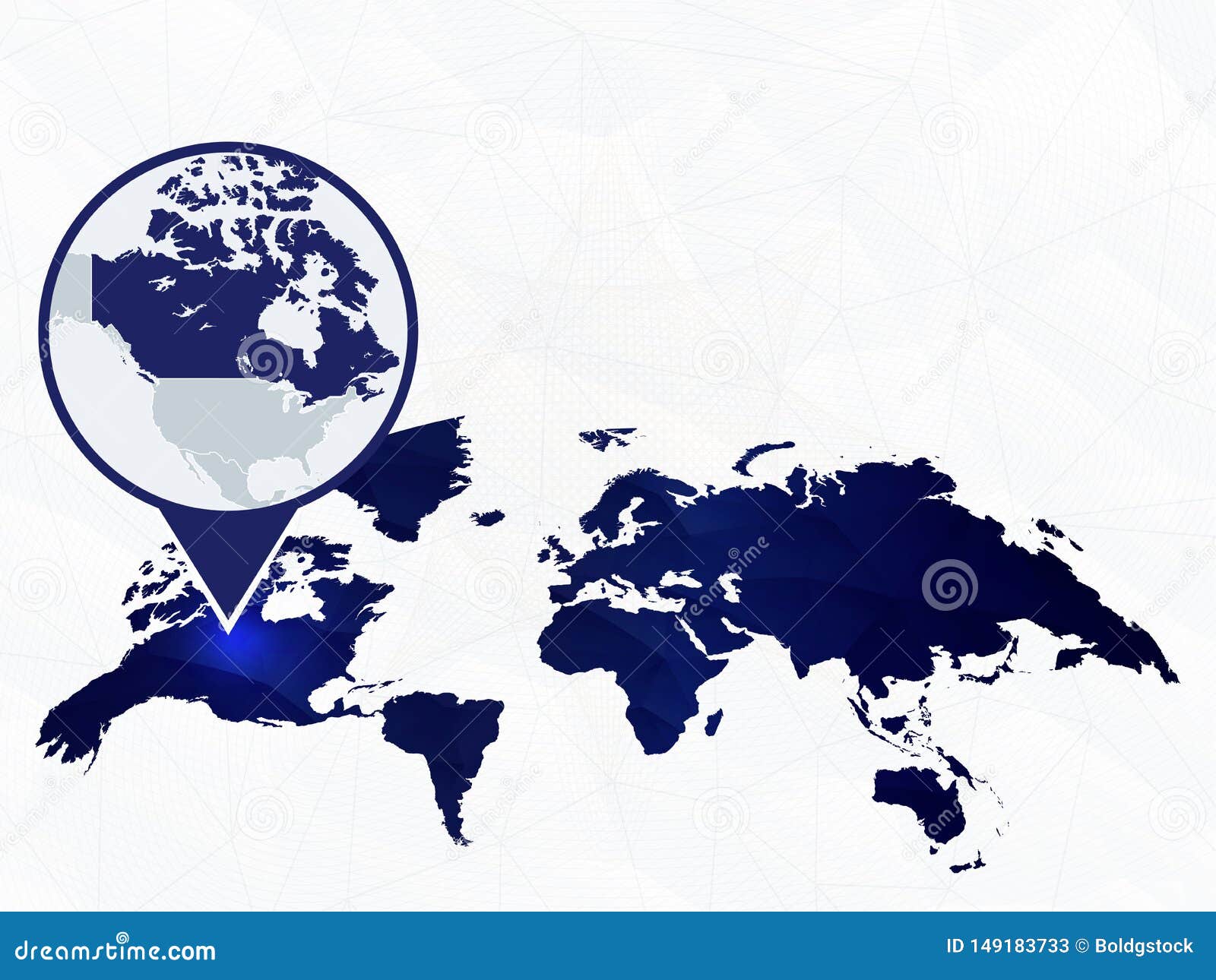 Canada Detailed Map Highlighted on Blue Rounded World Map Stock Vector ...