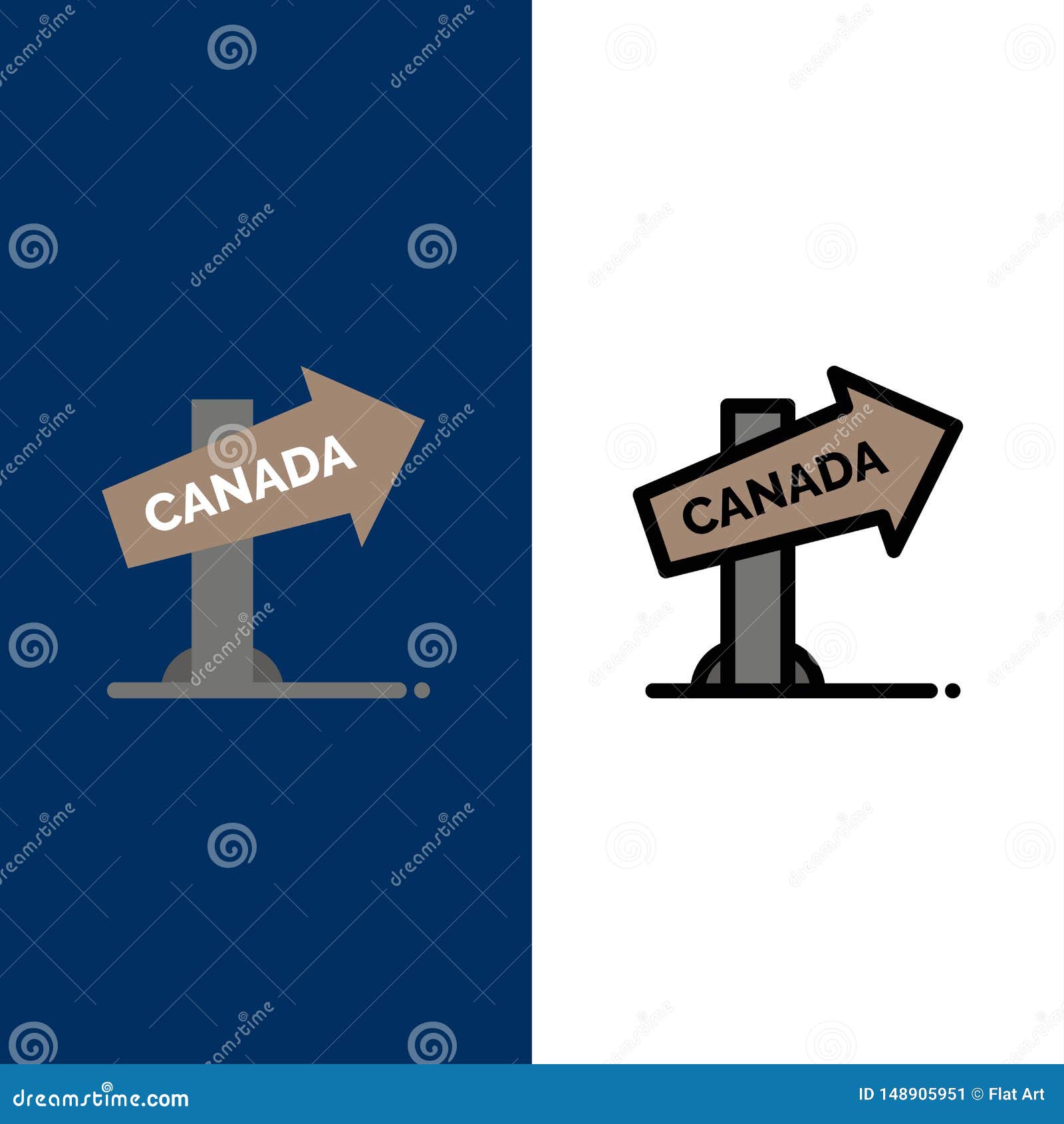 Canada, Direction, Location, Sign Icons. Flat and Line Filled Icon Set ...