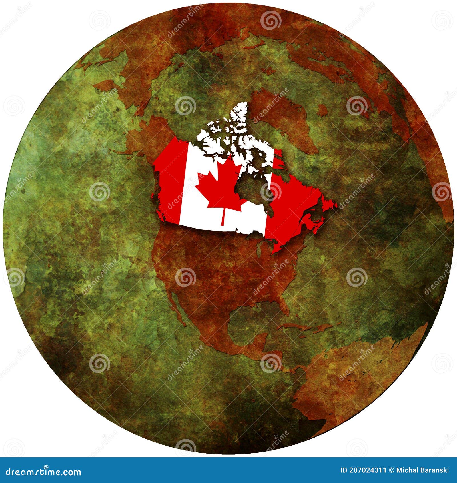 Canada on earth stock image. Image of orthographic, design - 207024311
