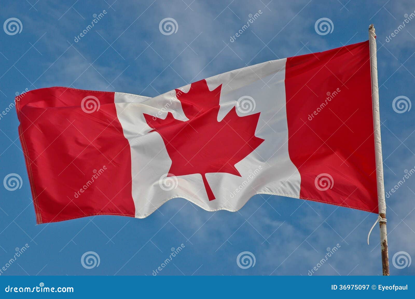 Canada flag on blue sky stock image. Image of flying - 36975097
