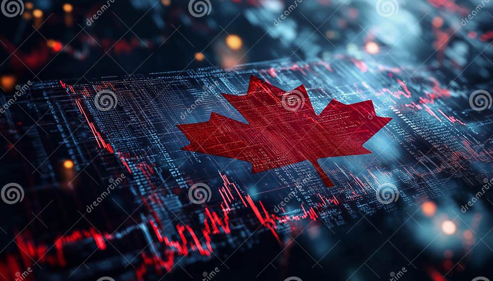 Canada Flag with Digital Background Representing Technology and Data ...