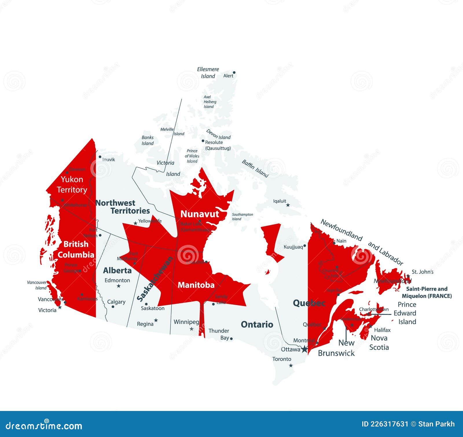 Canada Flag Map and cities stock vector. Illustration of british ...