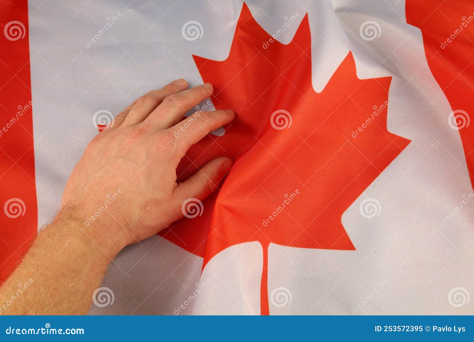 Canada flag silk and hand stock image. Image of flag - 253572395
