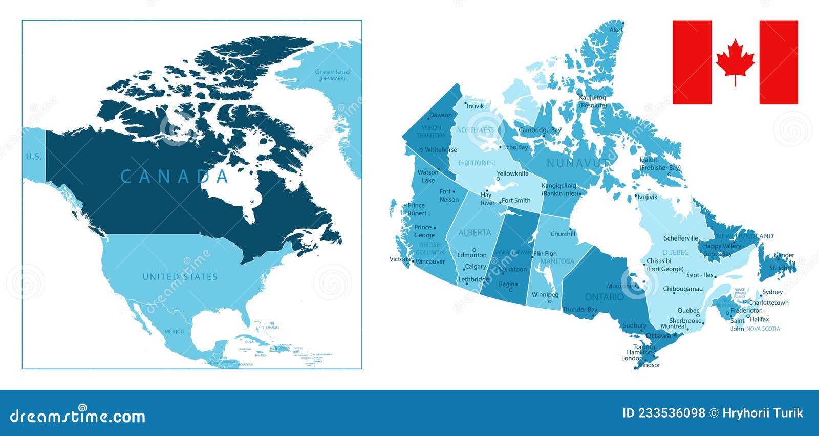 Canada - Highly Detailed Blue Map. Stock Vector - Illustration of ...