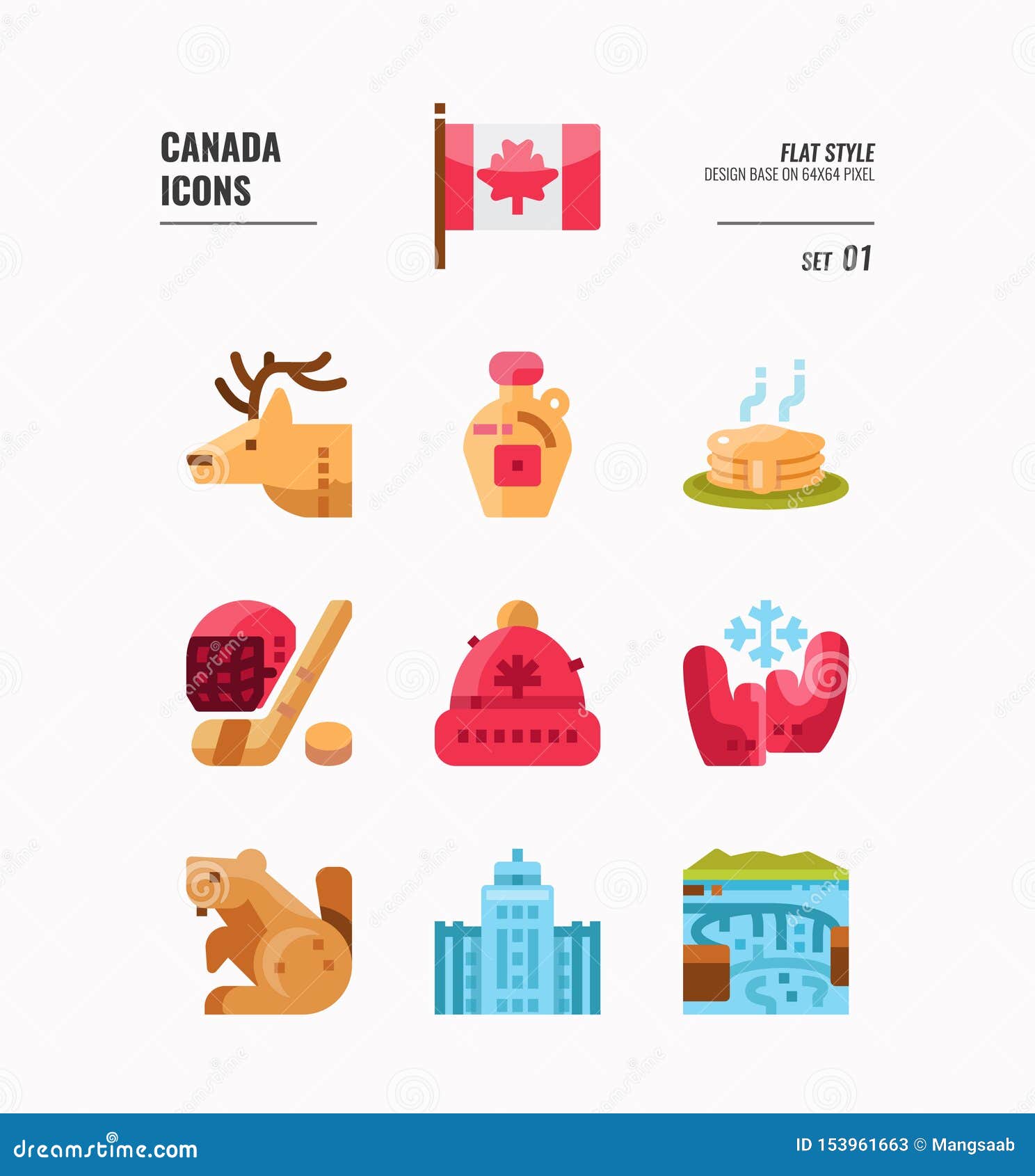 Canada Icon Set 1. Include Canada Flag, Maple Syrup, Niagara Fall ...