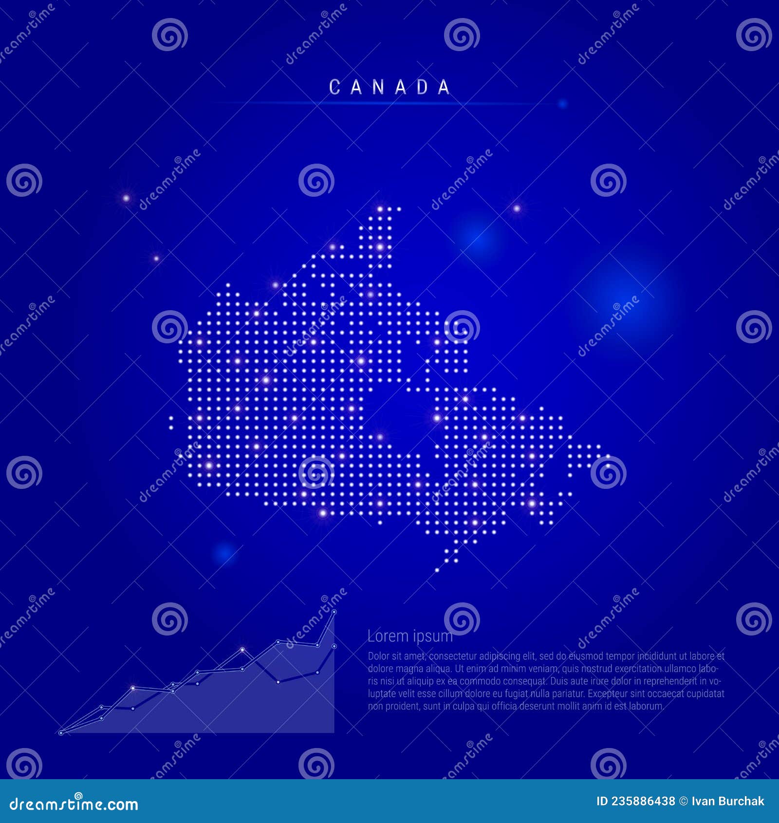 Canada Illuminated Map with Glowing Dots. Dark Blue Space Background ...
