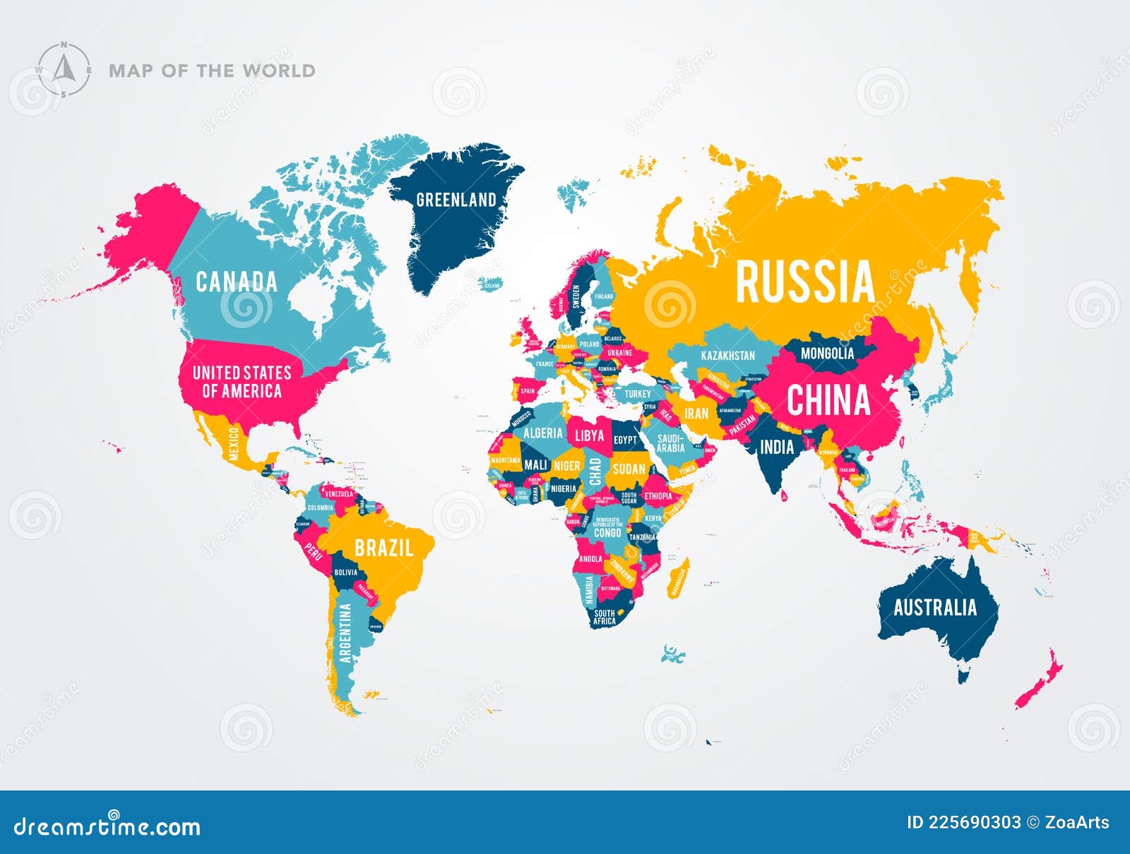 Vector Illustration Colorful Map of the World with Country Names Stock ...