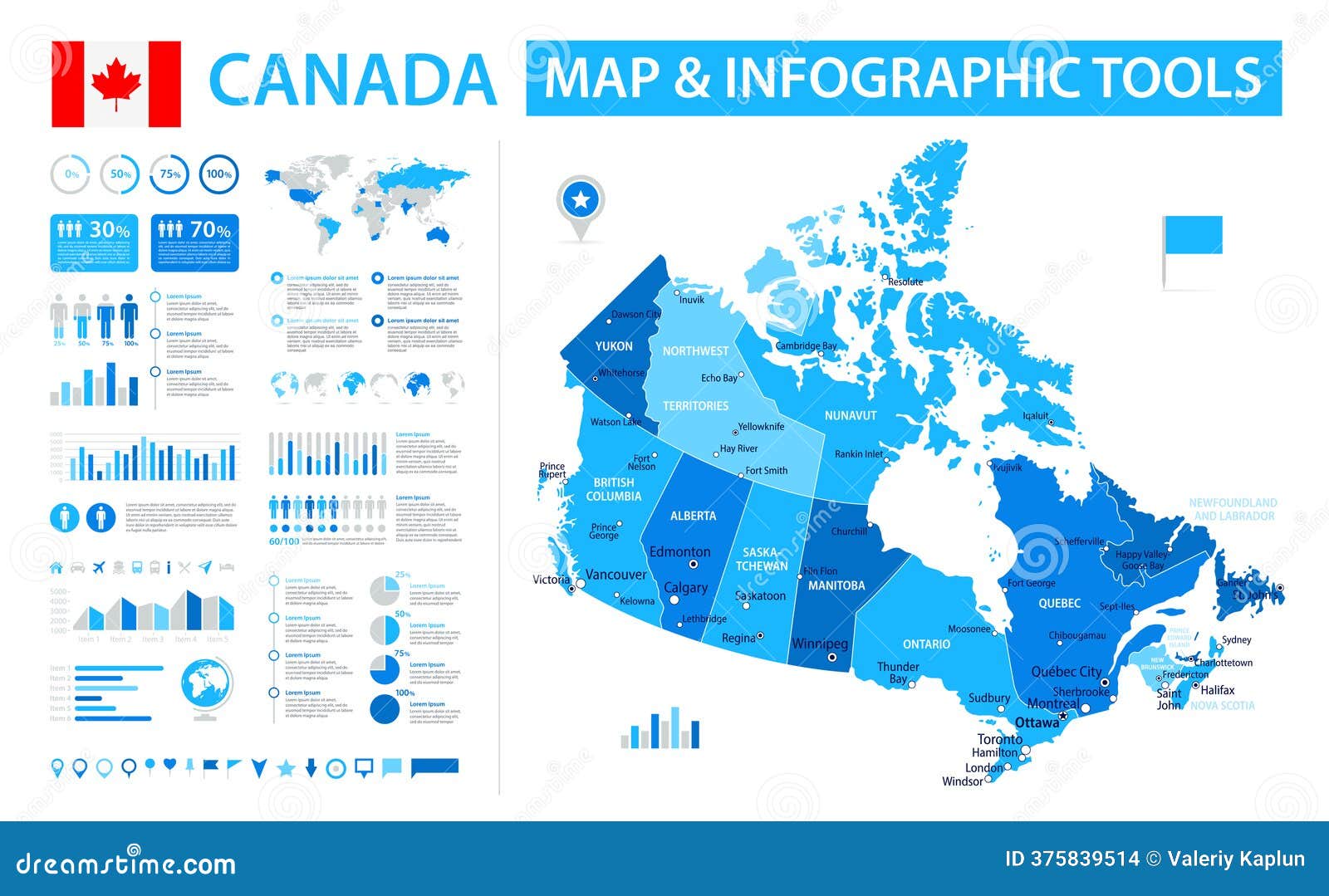 Canada Map With Infographic Elements. Infographics Layouts. Vector ...
