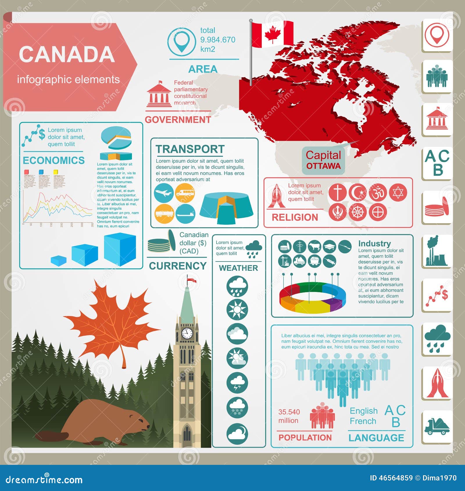 Canada Infographics, Statistical Data, Sights Stock Vector ...