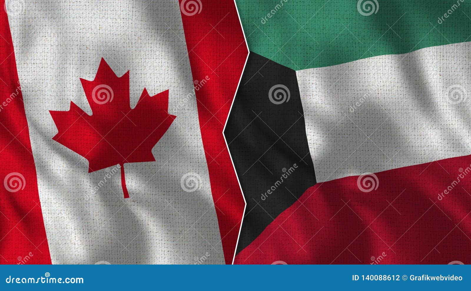 Kuwait And Canada Flags Together Fabric Texture Illustration Stock ...