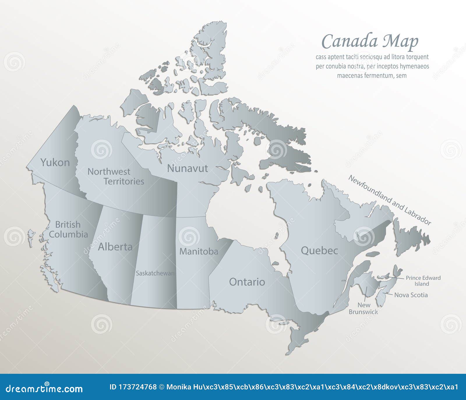 Canada Map, Administrative Division with Names, White Blue Card Paper ...