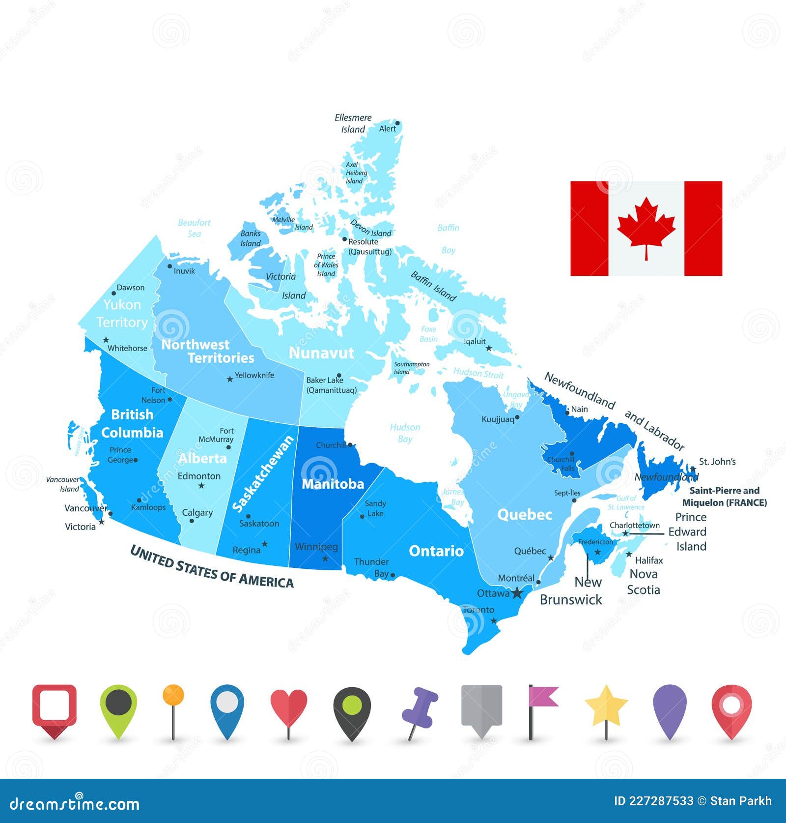 Canada Map and flat Icons stock vector. Illustration of canada - 227287533