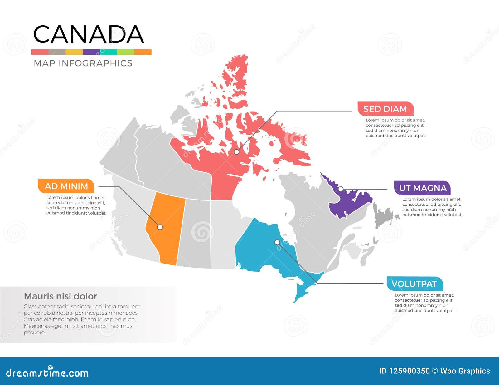 Canada Map Infographics Vector Template with Regions and Pointer Marks ...