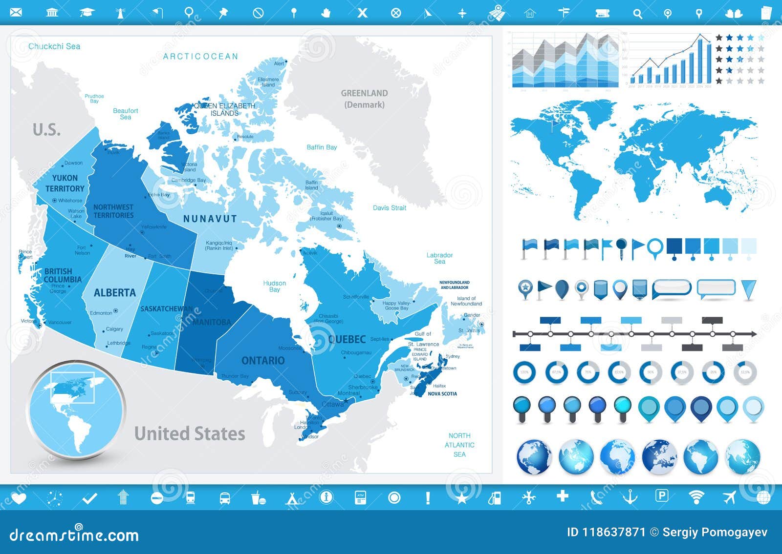 Canada Map and Infographic Elements Stock Vector - Illustration of ...
