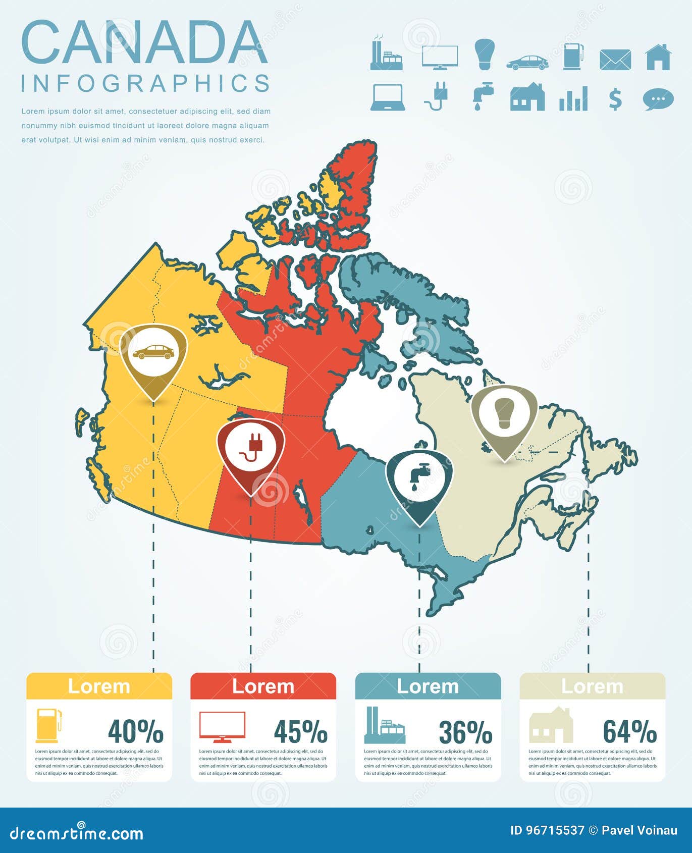 Infographic For Canada, Detailed Map Of Canada With Flag Vector ...