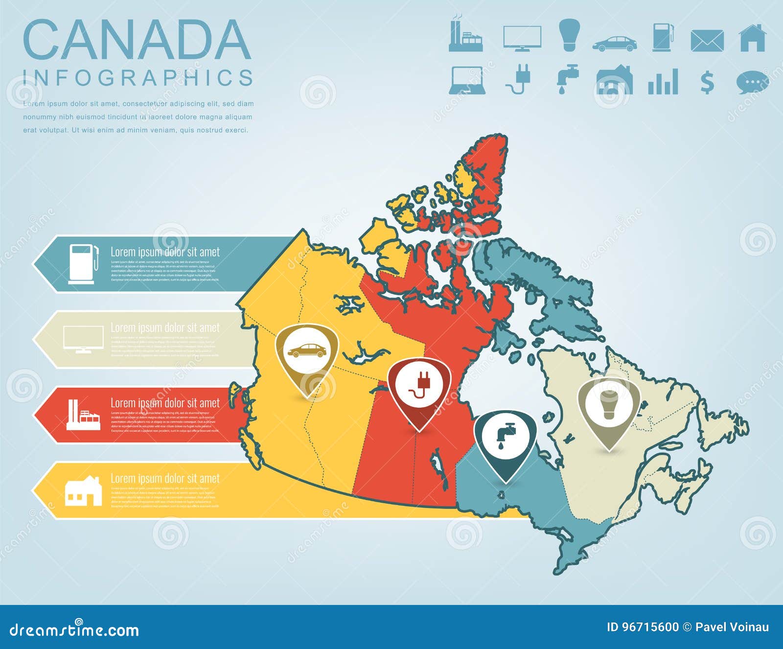 Canada Map with Infographic Elements. Infographics Layouts Stock Vector ...