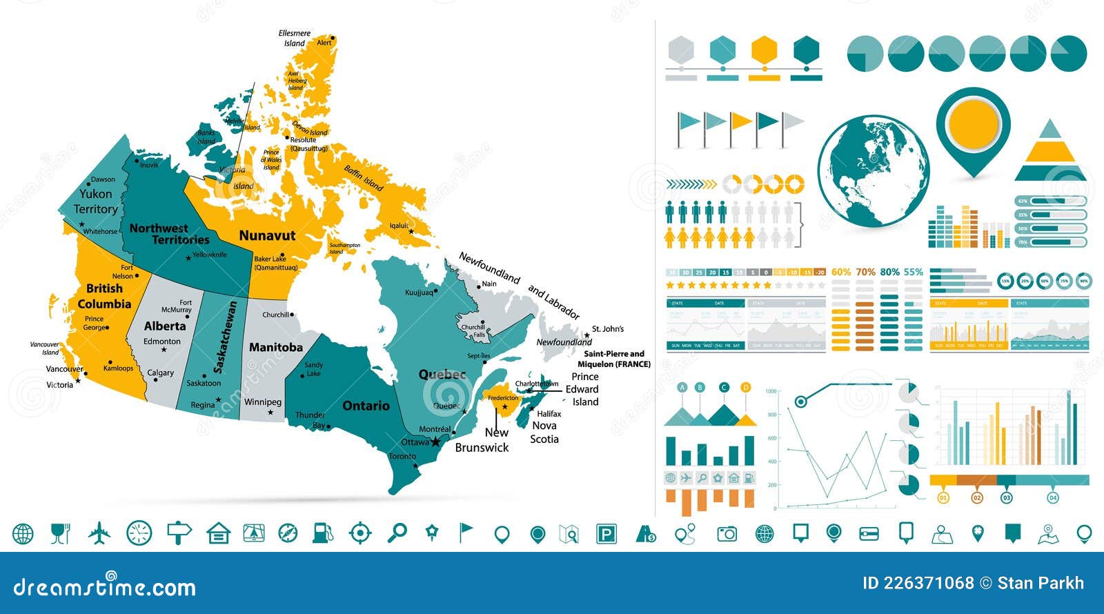 Infographics Canada Map Outline, Flat Design, Blank Template Vector ...