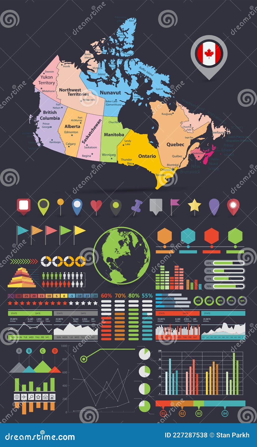 Infographics Canada Map Outline, Flat Design, Blank Template Vector ...