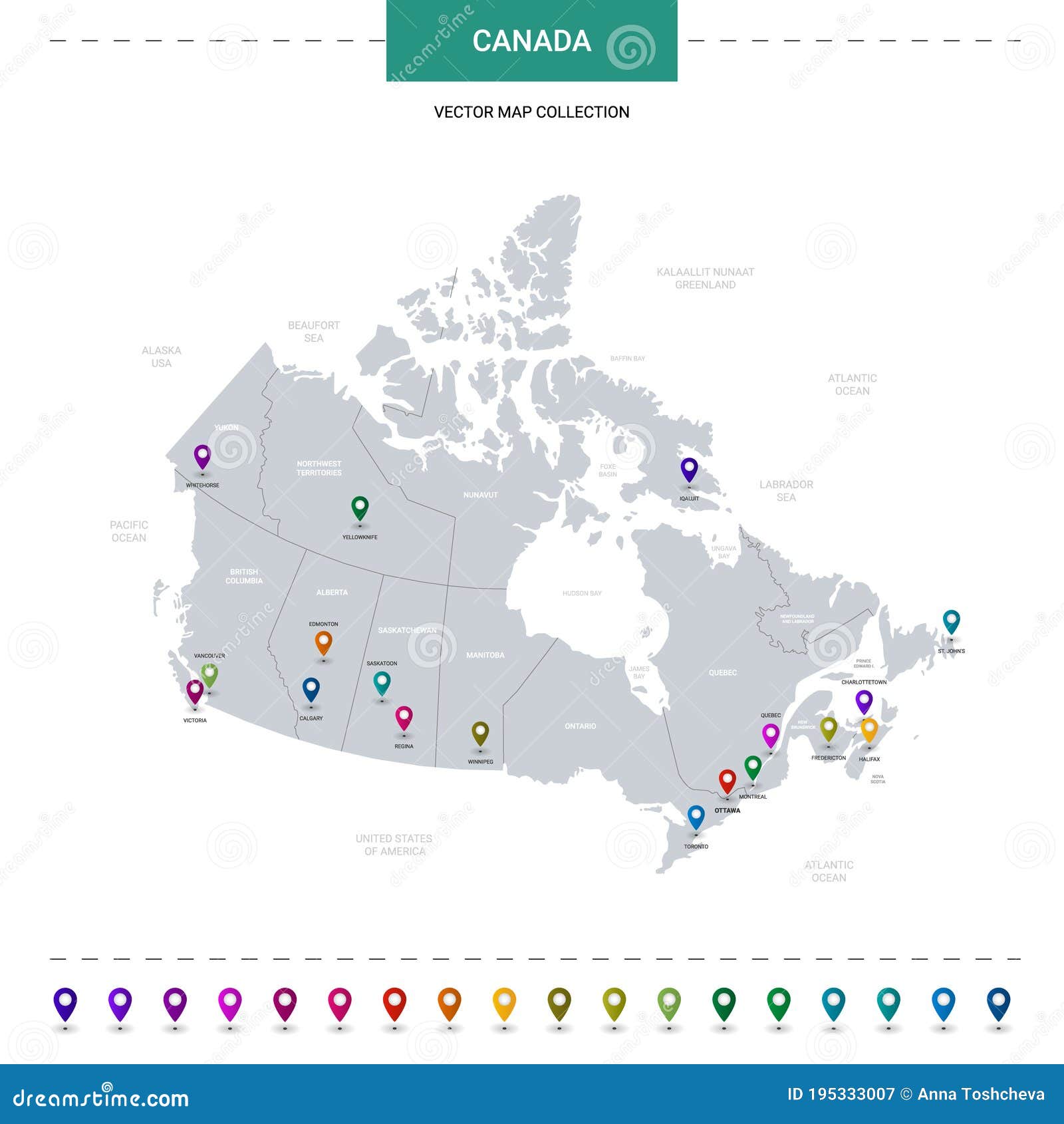 Canada Map with Location Pointer Marks. Stock Vector - Illustration of ...