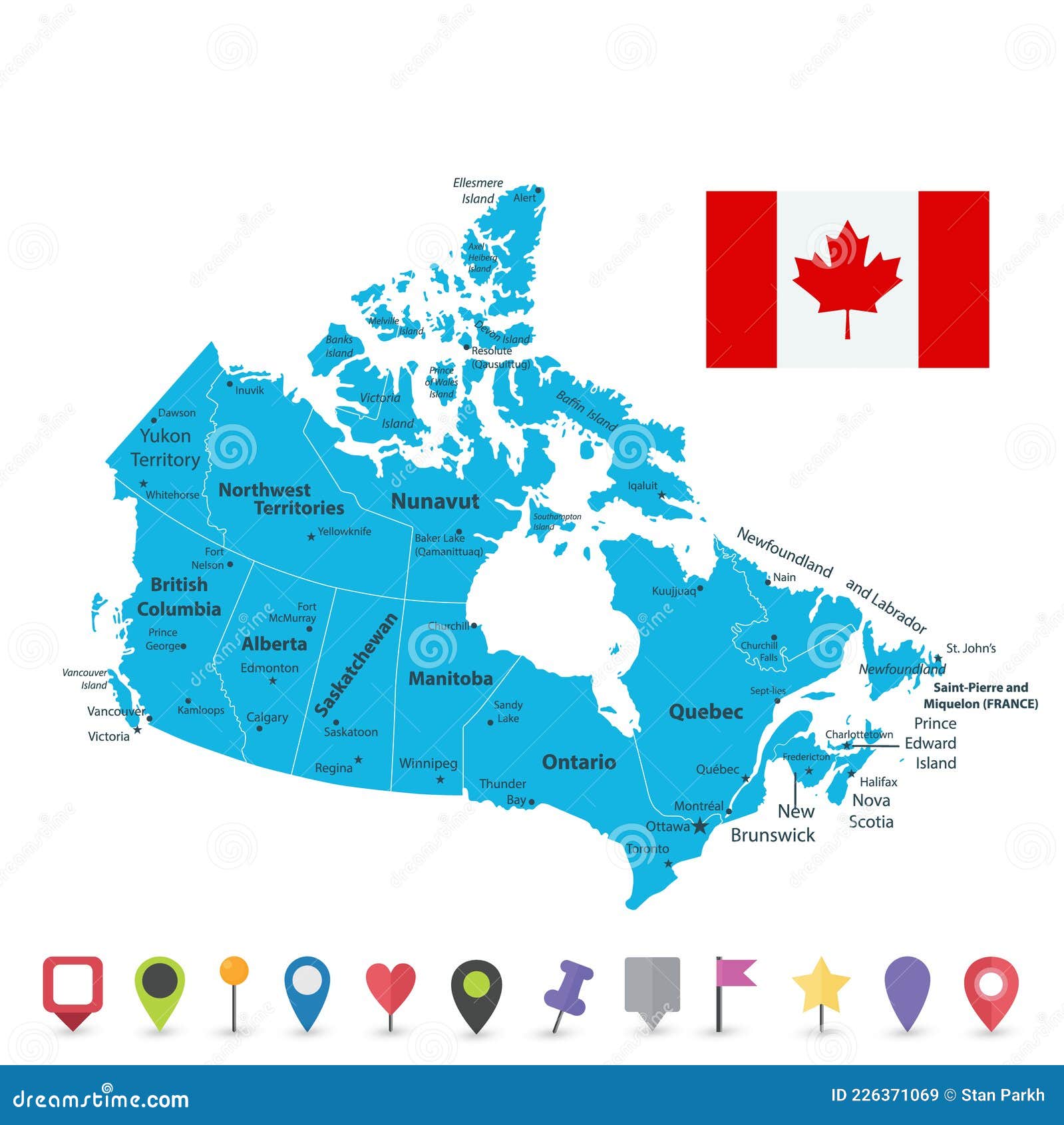 Canada Map and Map Icons Flat Stylized Stock Vector - Illustration of ...