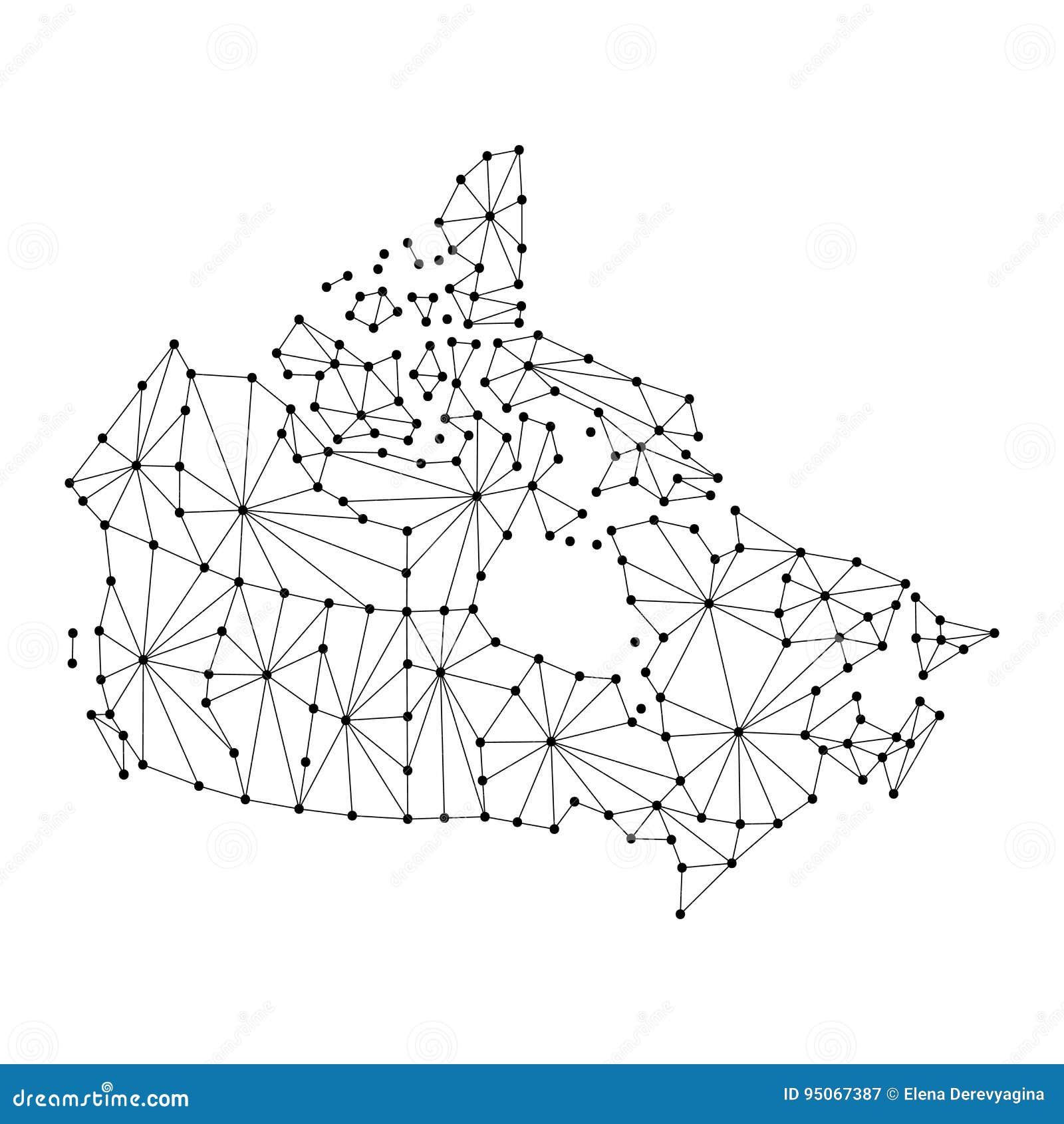 Canada Map of Polygonal Mosaic Lines Network, Rays, Dots Illustration ...