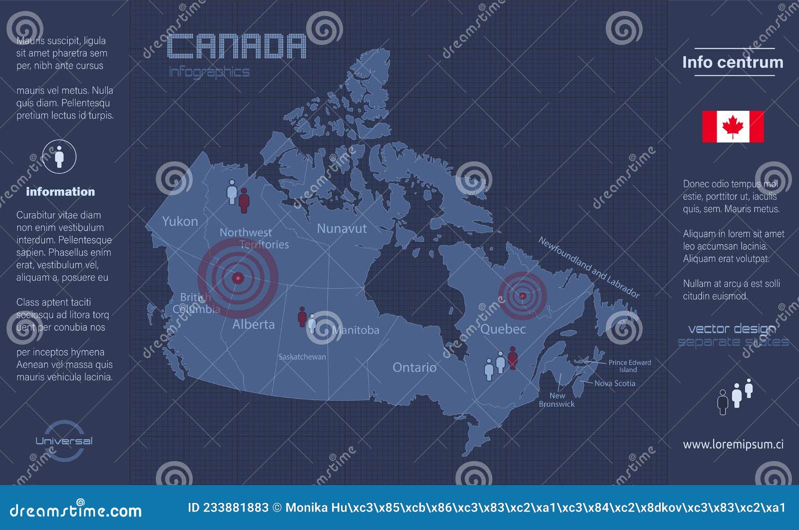 Canada Map, Separate Regions with Names, Infographics Blue Flat Design ...