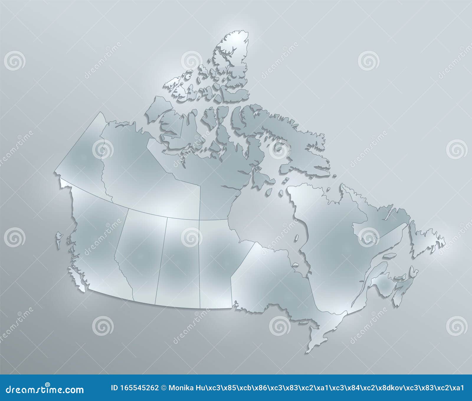 Canada Map, Separates Regions, Design Glass Card 3D Raster Stock Vector ...