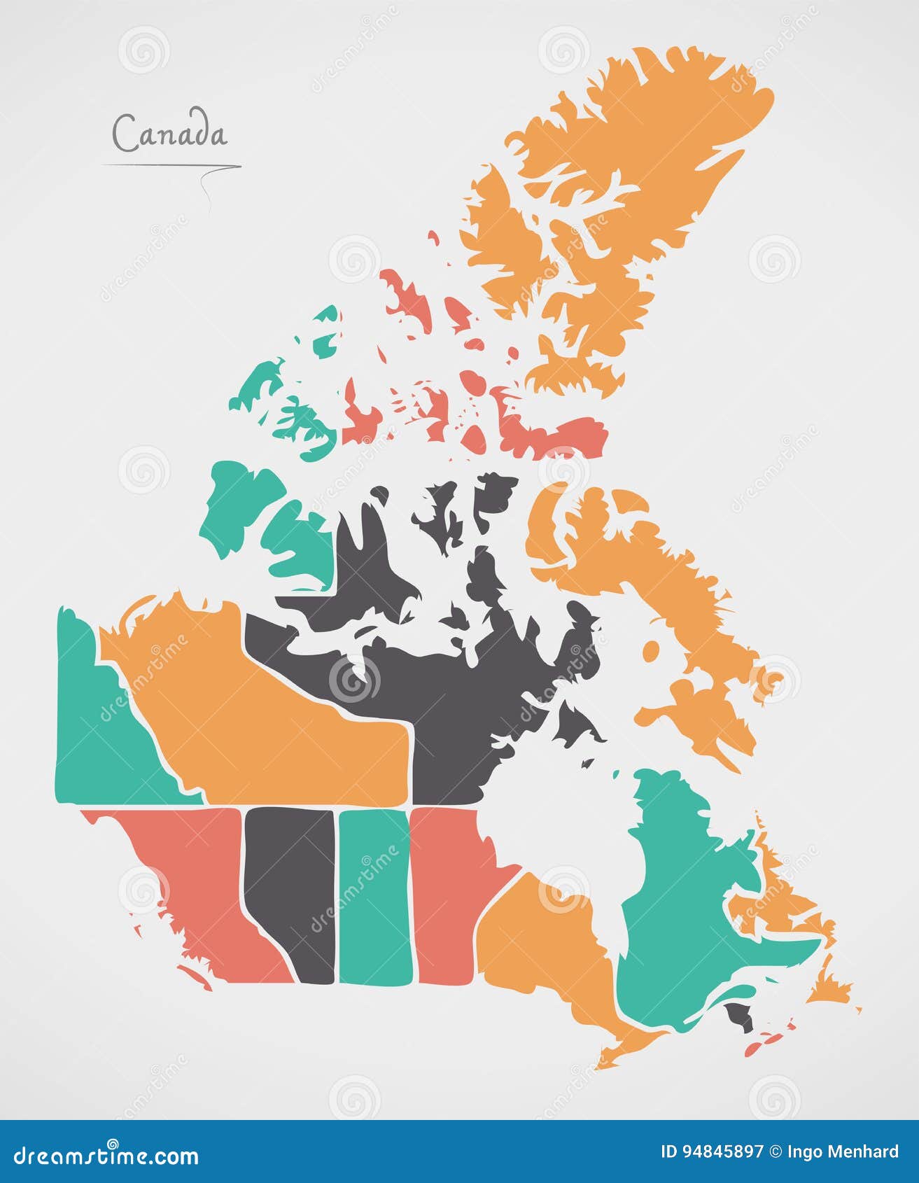 Canada Map with States and Modern Round Shapes Stock Vector ...