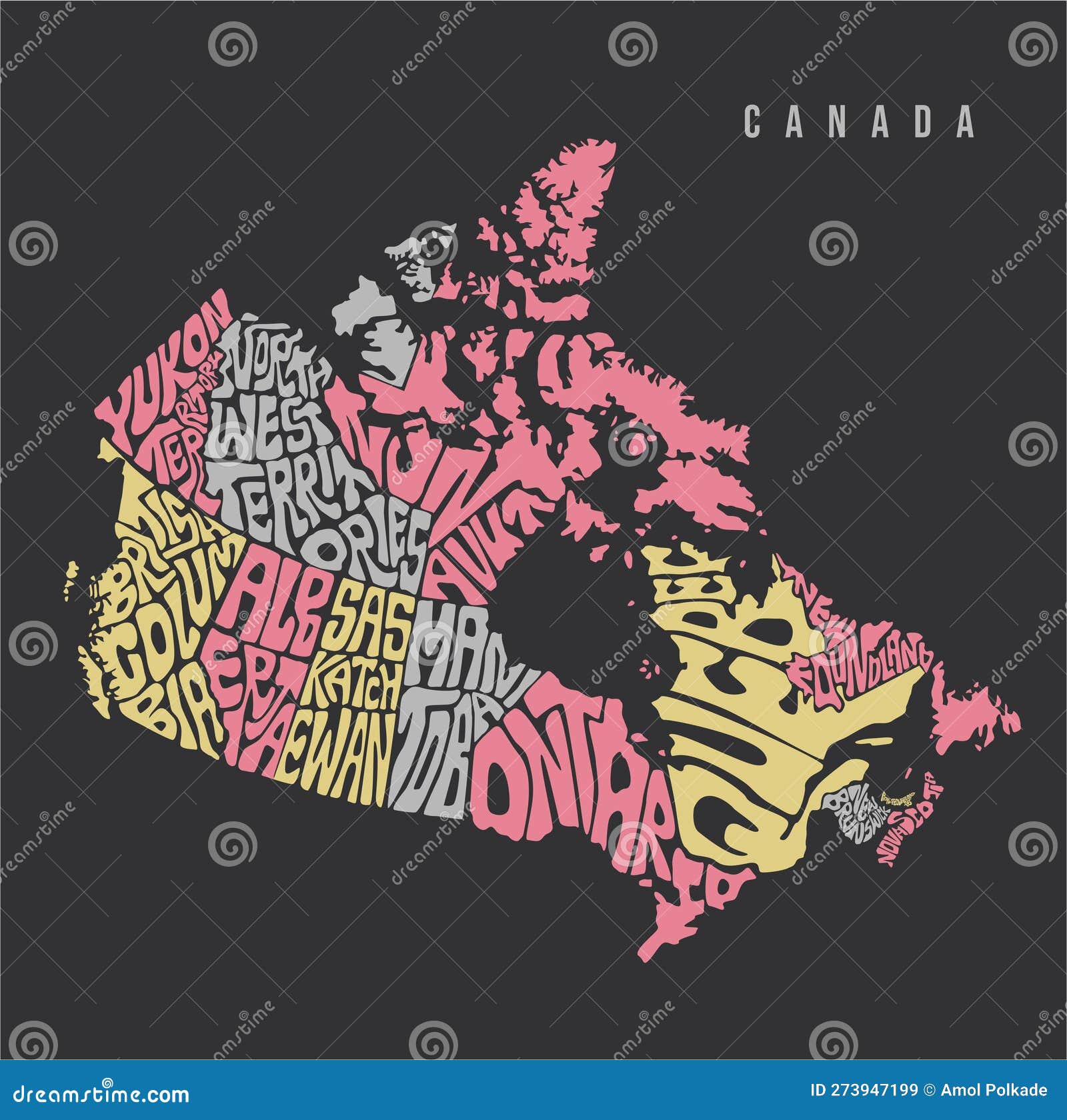 Ontario Map Lettering Art. Ontario Map Typography Cartoon Vector ...