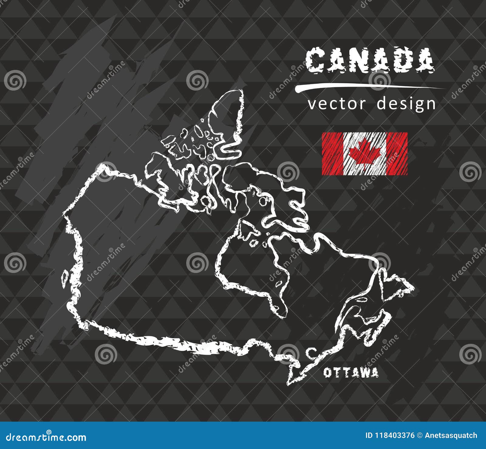 Canada Map, Vector Pen Drawing on Black Background Stock Vector ...