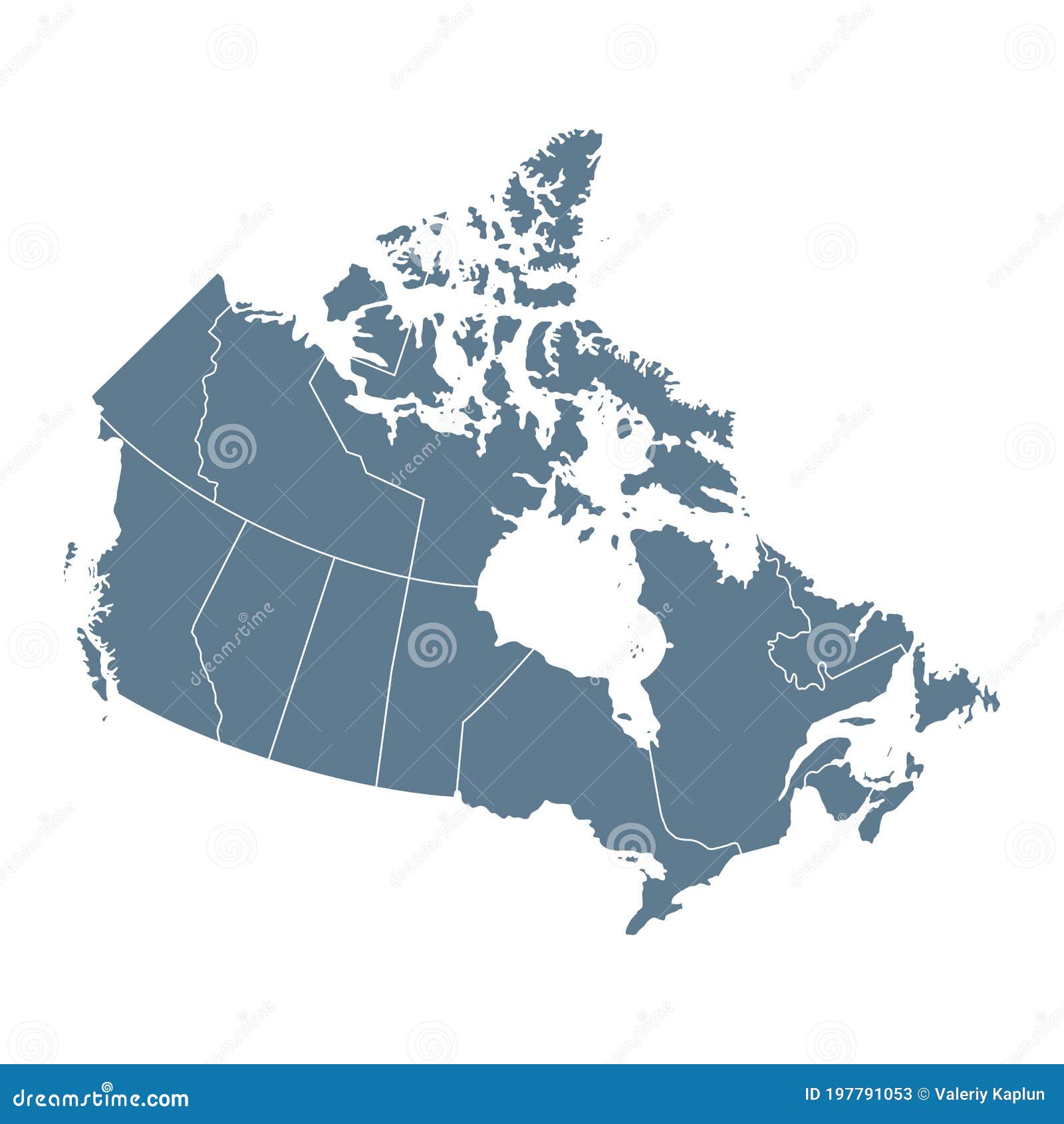Canada Map - Vector Solid Contour and State Regions Stock Illustration ...