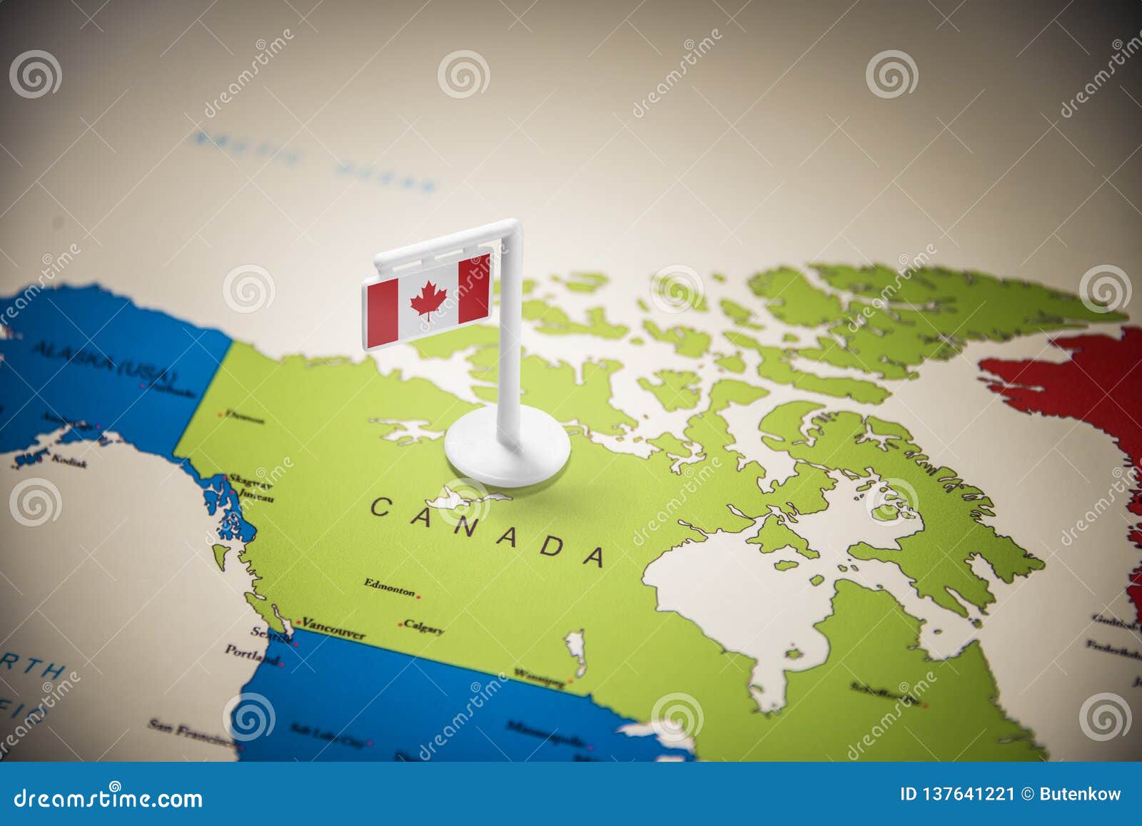 Canada Marked with a Flag on the Map Stock Image - Image of geography ...