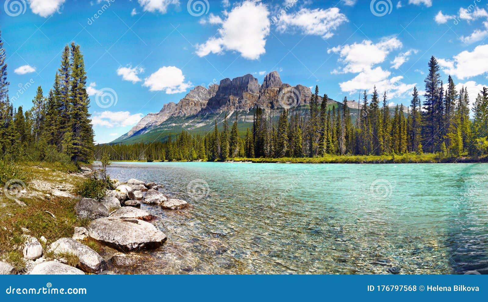 Canada Mountains River Landscape Stock Photo - Image of canada ...
