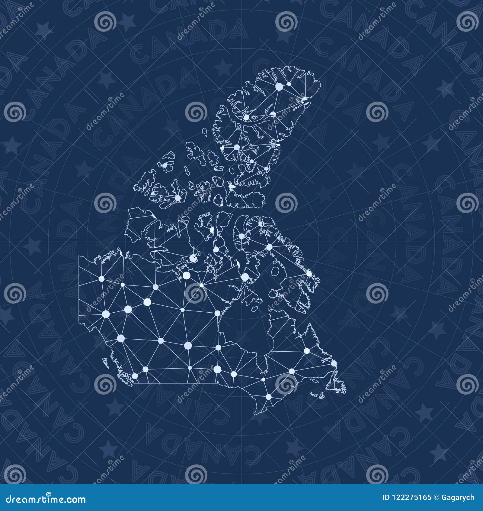 Canada Network, Constellation Style Country Map. Cartoon Vector | CartoonDealer.com #122275165