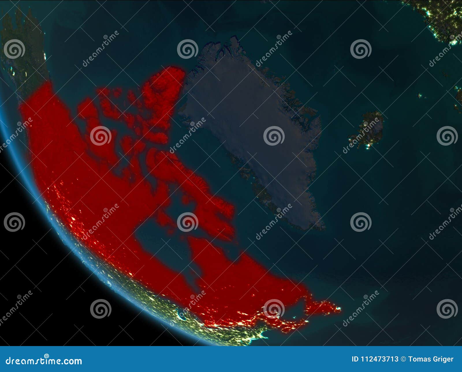 Canada at night from orbit stock illustration. Illustration of ...