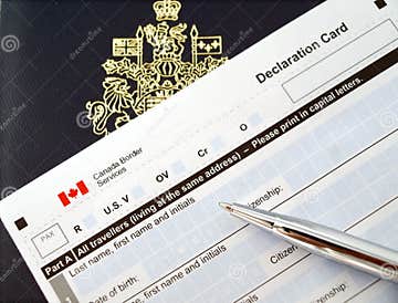 Canada Passport on Declaration Card Stock Image - Image of departure ...