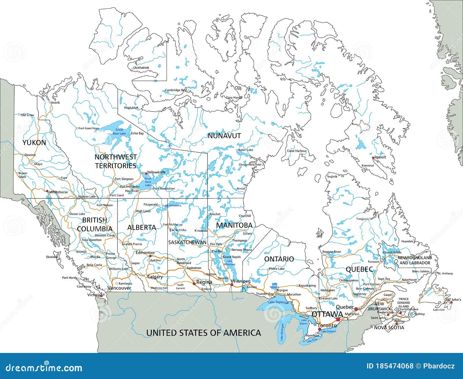 High Detailed Canada Road Map with Labeling. Stock Vector ...